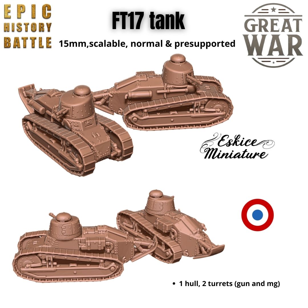 French Ft17 Tank Pack - WW2 - 6mm 10mm 15mm – AfterDark Prints